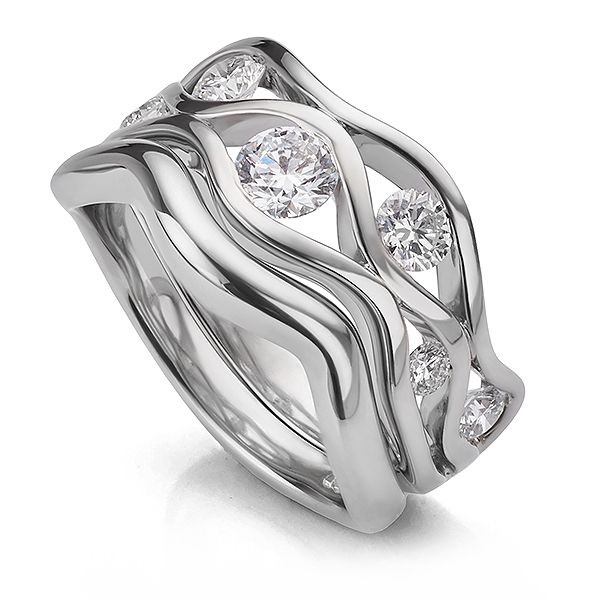 Wave Shaped Wedding Ring - Curved to Fit the Diamond Wave Ring