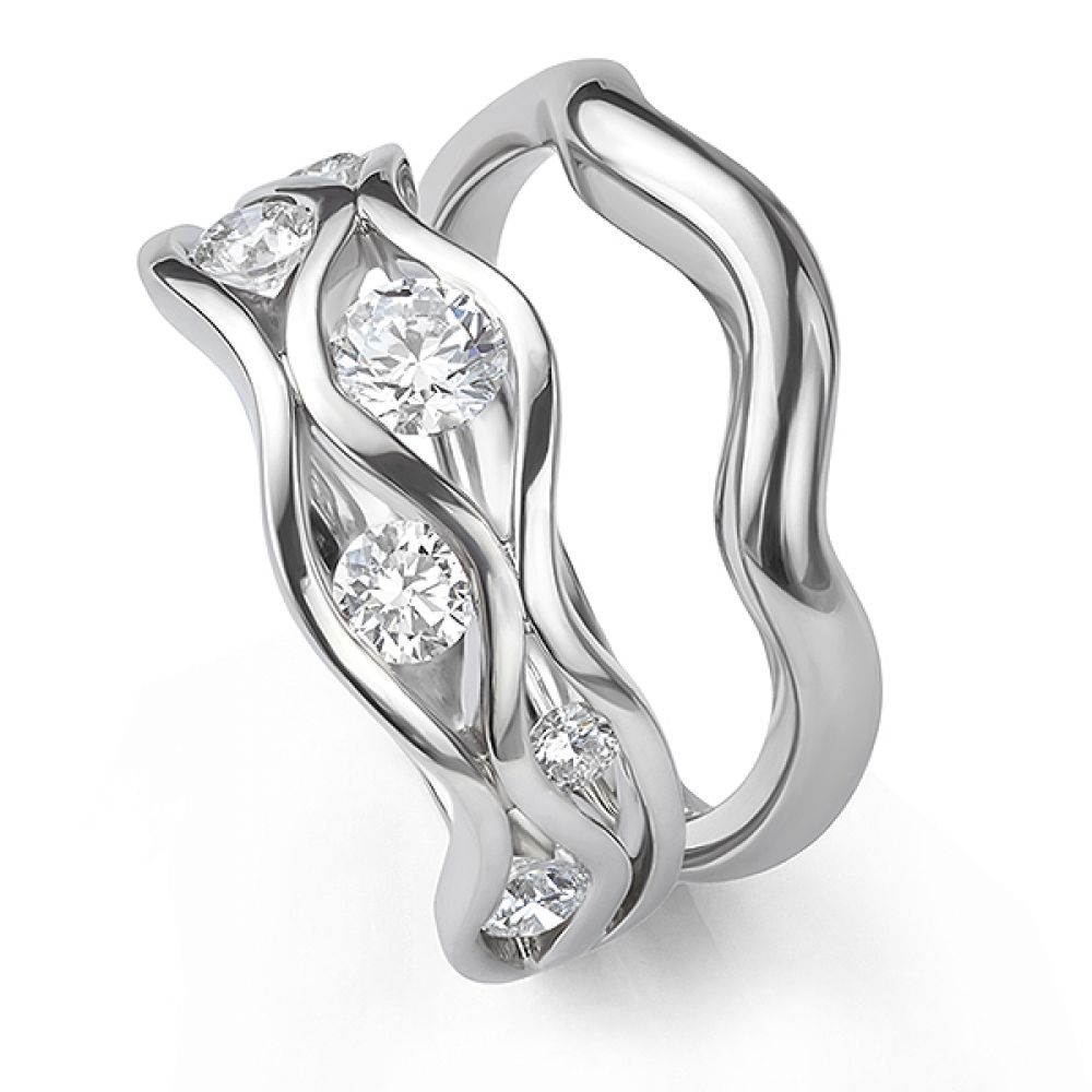 Wave Shaped Wedding Ring - Curved to Fit the Diamond Wave Ring