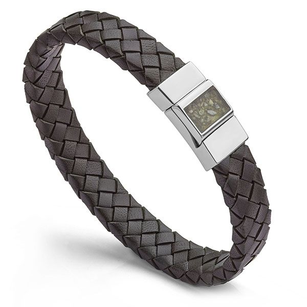 Men's Leather Ashes Bracelet - Memorial Cremation Bracelet