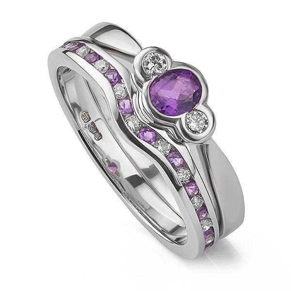 Amethyst and Diamond Shaped Wedding Ring