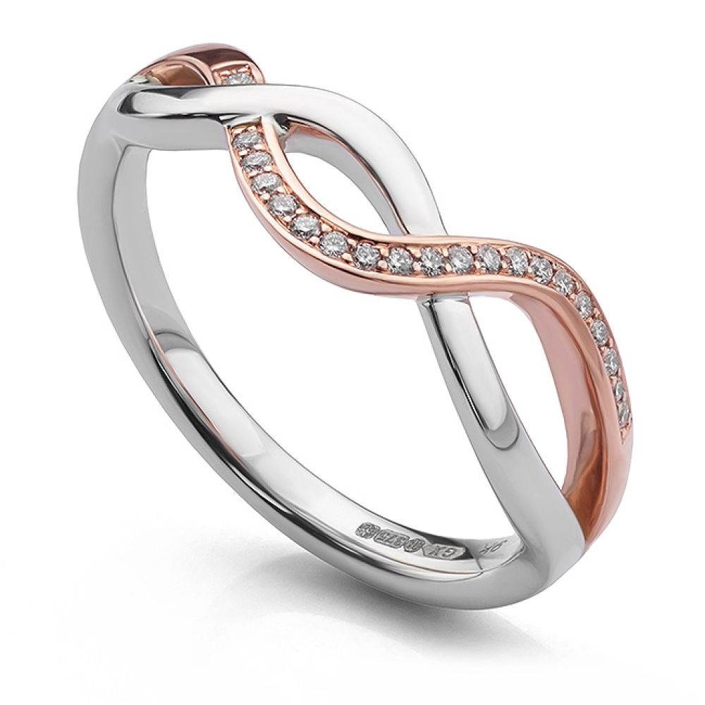 Asymmetric Diamond Wedding Ring - Contoured Rose Gold