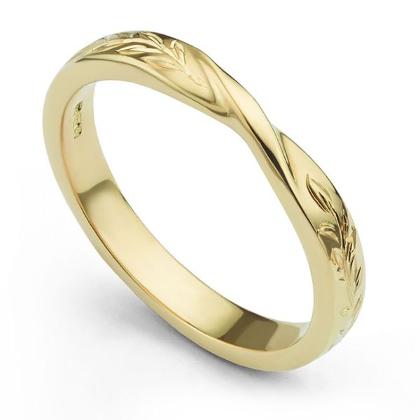 Hand Engraved Ribbon Twist Wedding Ring - 18ct Yellow Gold
