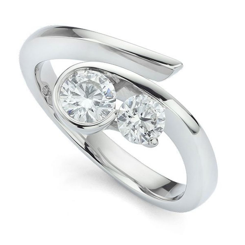 Unusual Flow 2 Stone Diamond Engagement Ring
