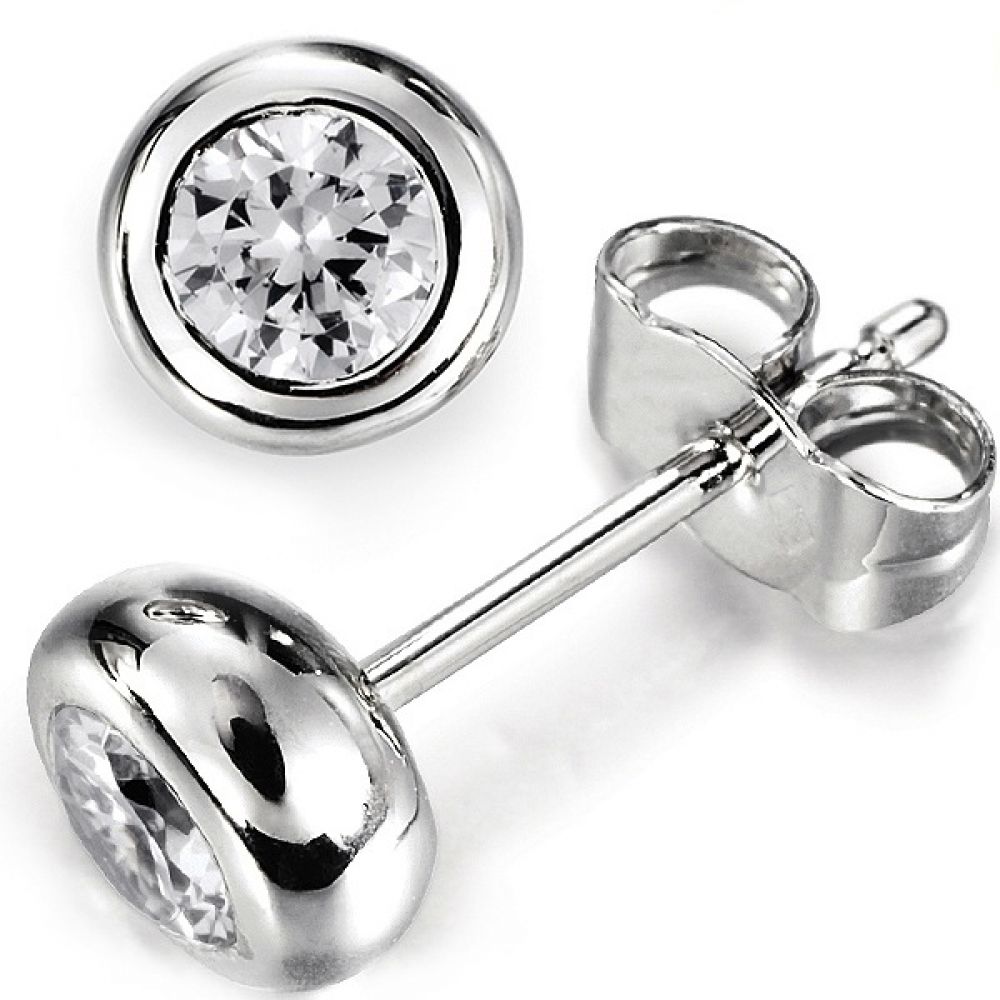 Solitaire Diamond Earrings Doughnut Bezel Setting