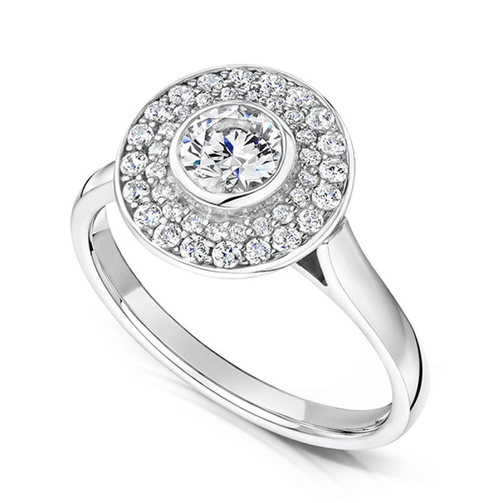 Double Halo Bezel set Engagement Ring