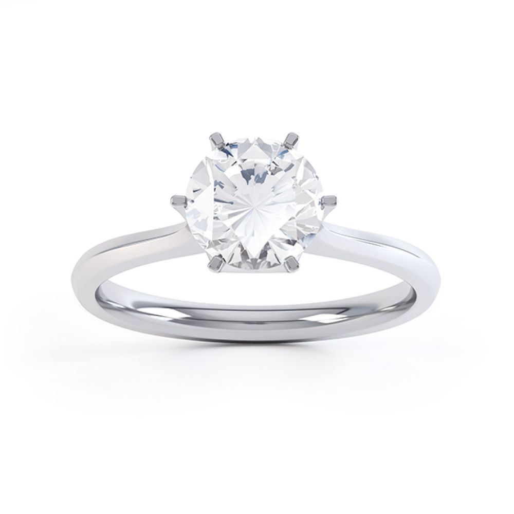 Tall Fluted 6 Claw Round Solitaire Engagement Ring