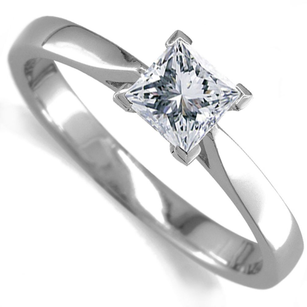 Low Set Solitaire Princess Cut Diamond Engagement Ring