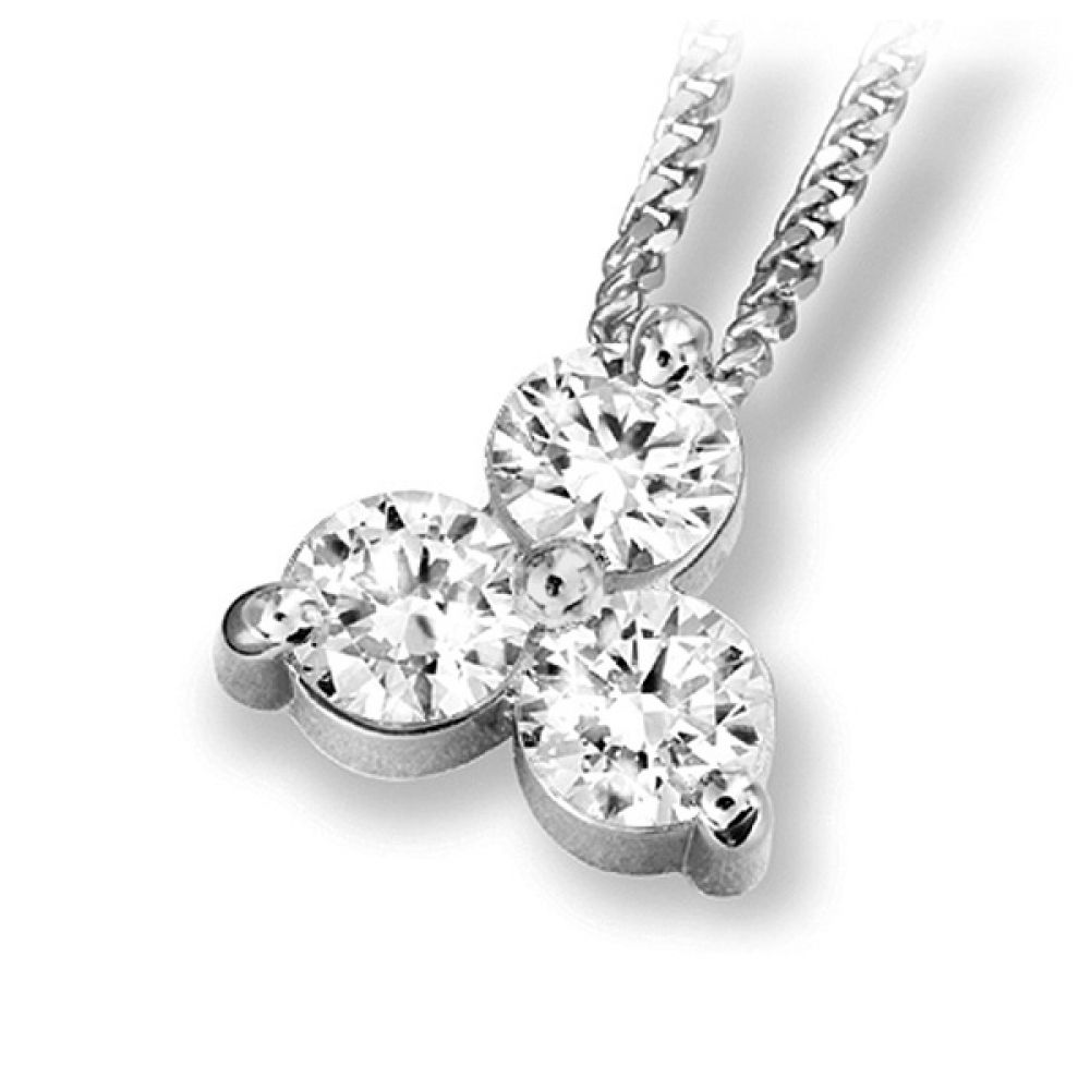 3 Diamond Necklace - Three Stone Diamond Cluster Pendant