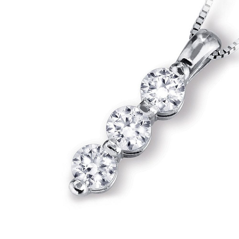 3 Stone Diamond Drop Necklace - 3 Diamond Necklace