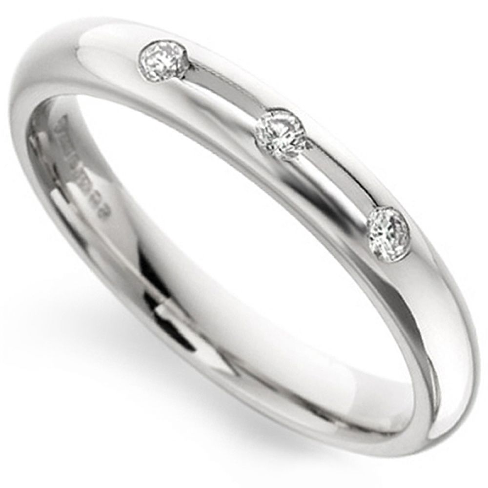 Three Stone Flush Set Diamond Wedding Band