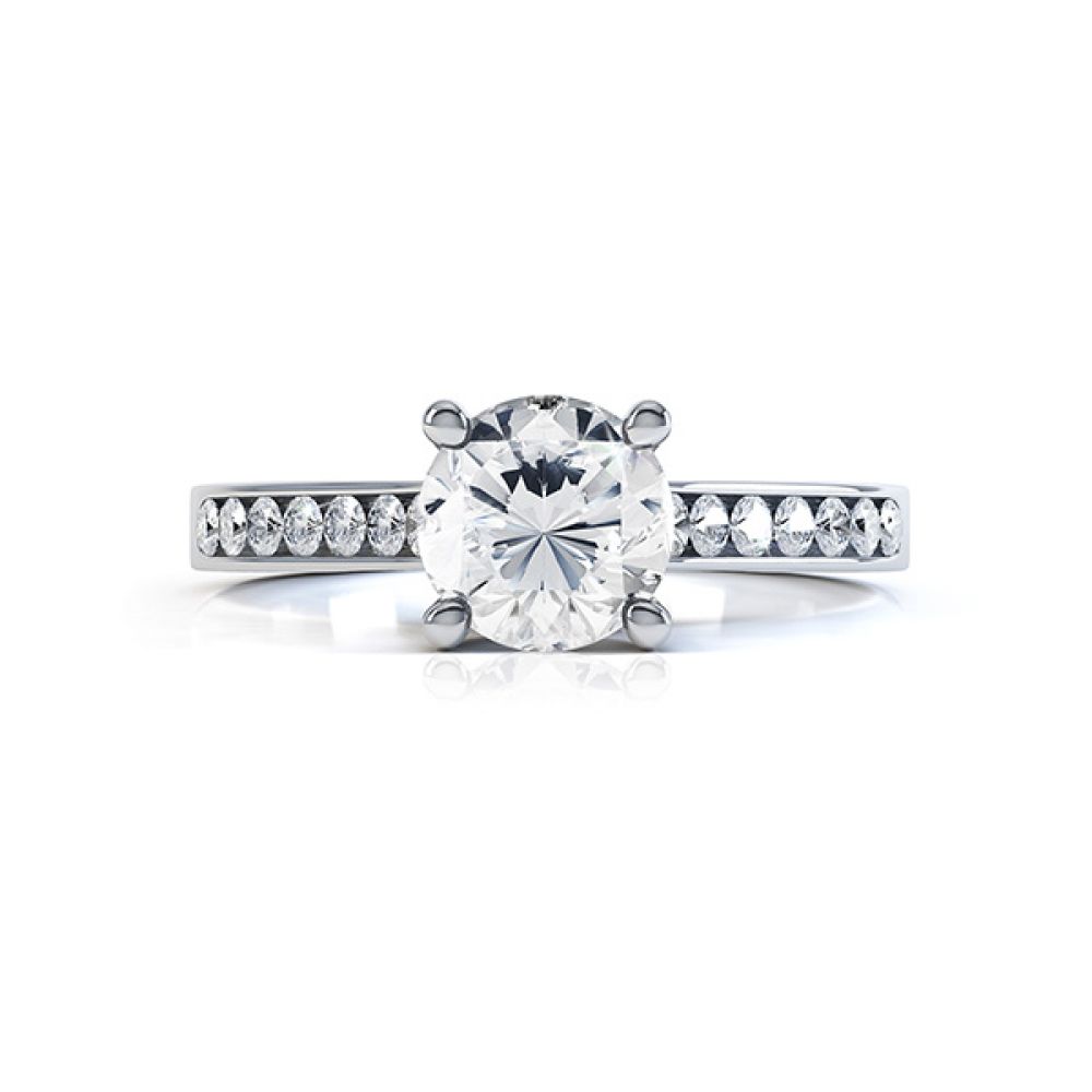 4 Claw Round Solitaire Diamond Shoulders