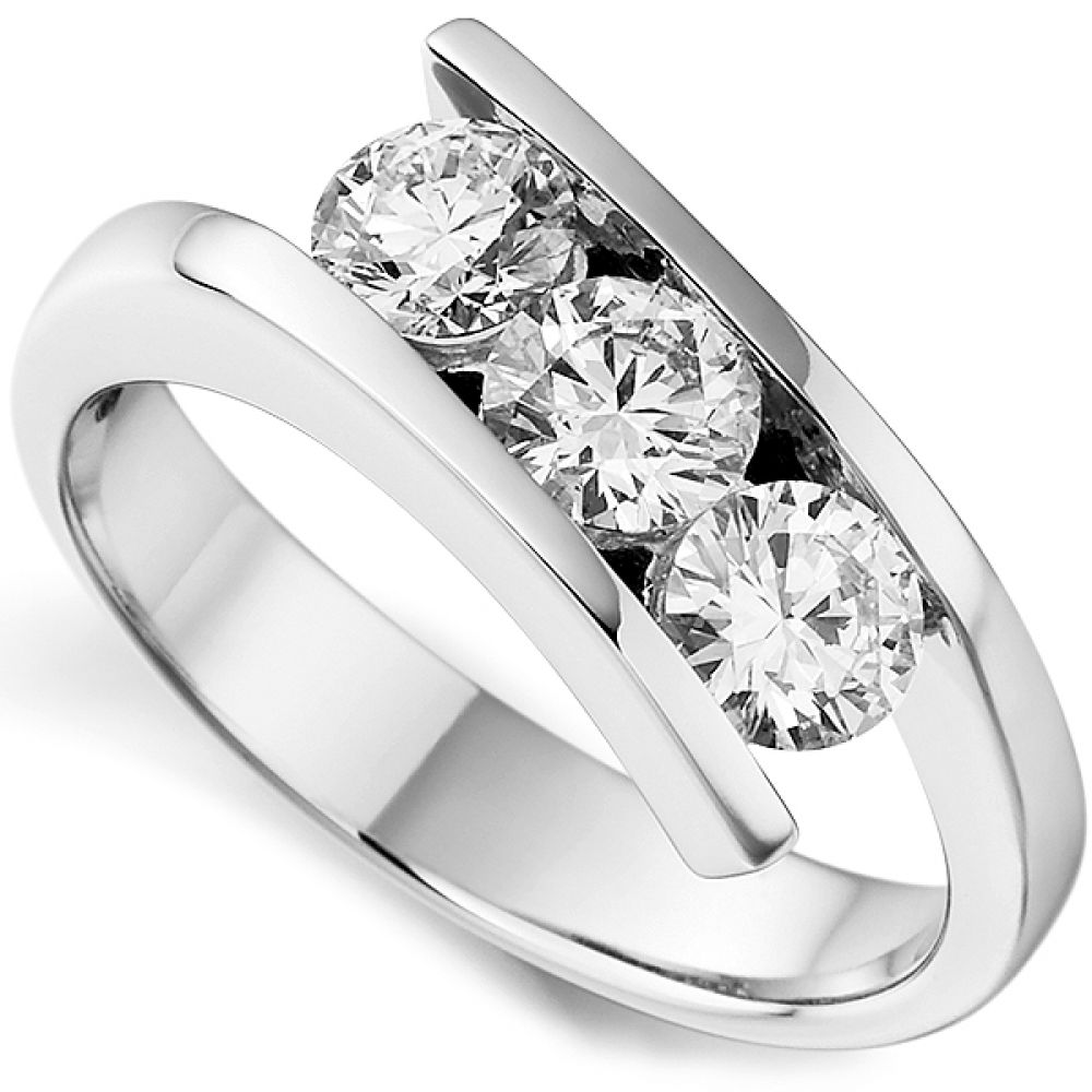 3 Stone Tension Set Round Diamond Ring