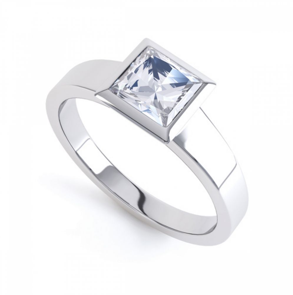 Ultramodern Fully Bezel Set Princess Diamond Ring