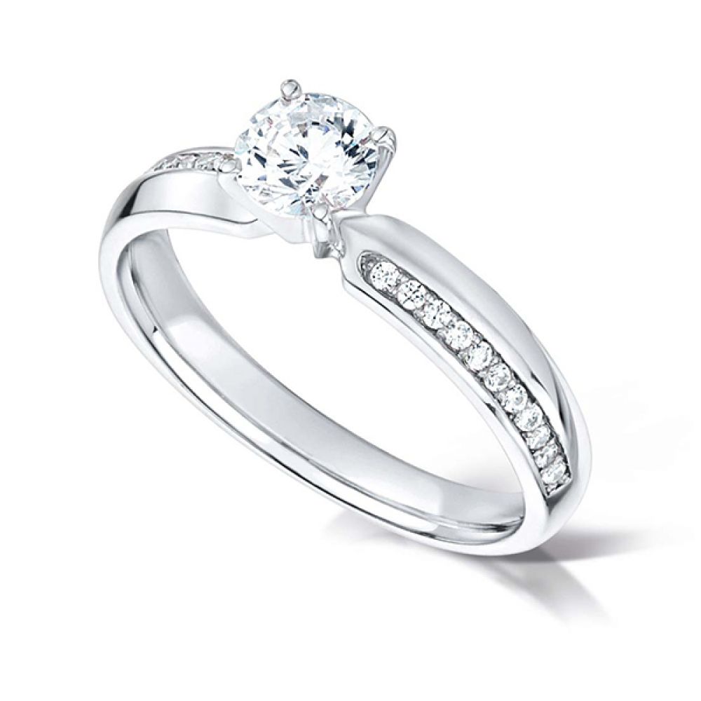 Diamond Shoulder Engagement Ring with Offset Shoul