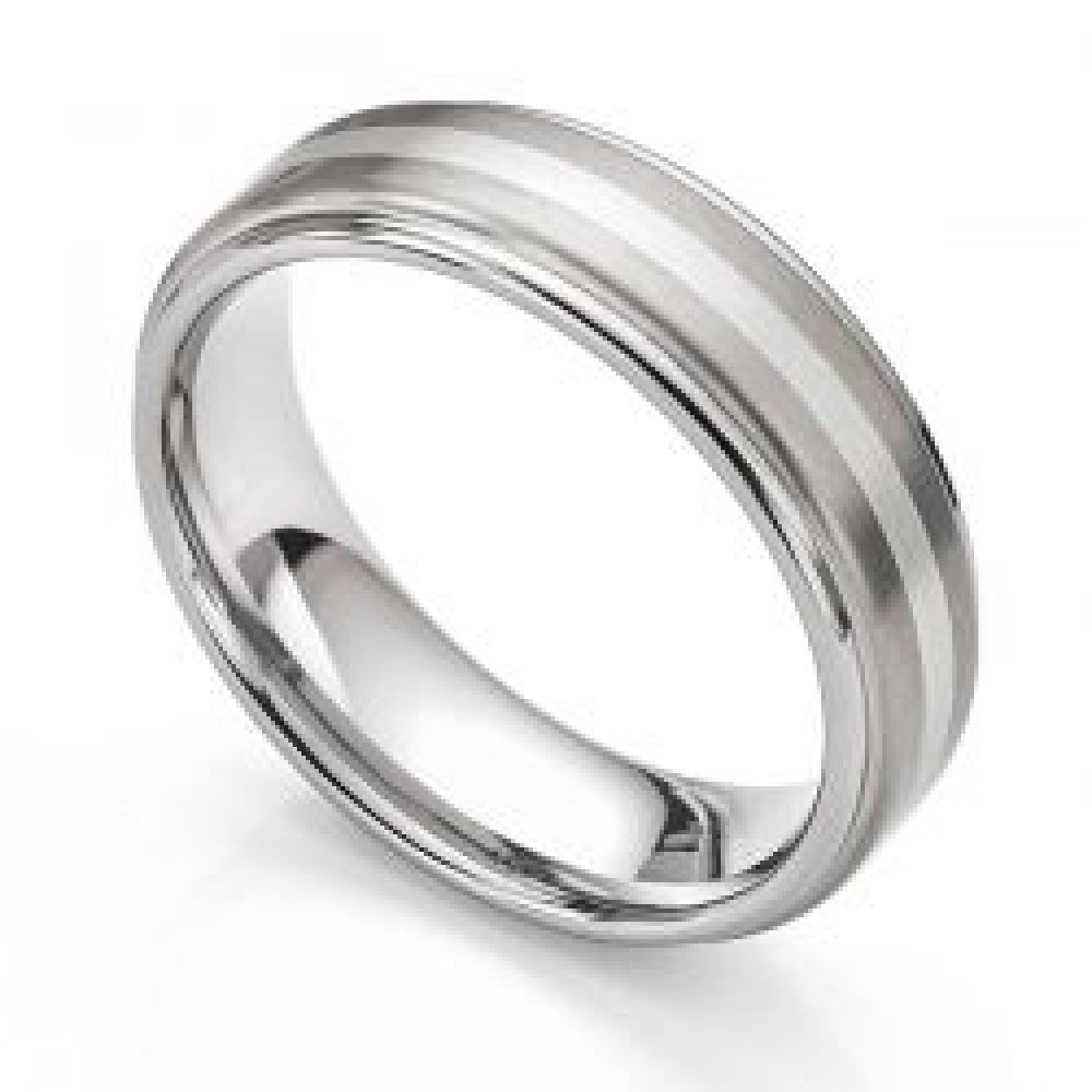 Inlaid Titanium and White Gold Wedding Band