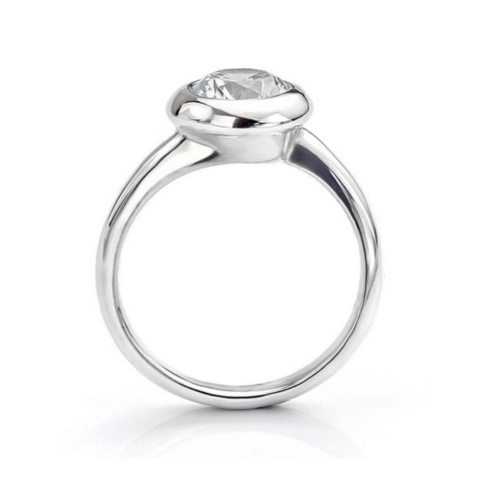 Domed Bezel Round Solitaire Twist Engagement Ring