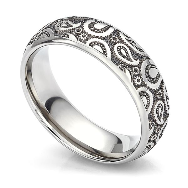 Paisley Patterned Titanium Wedding Ring