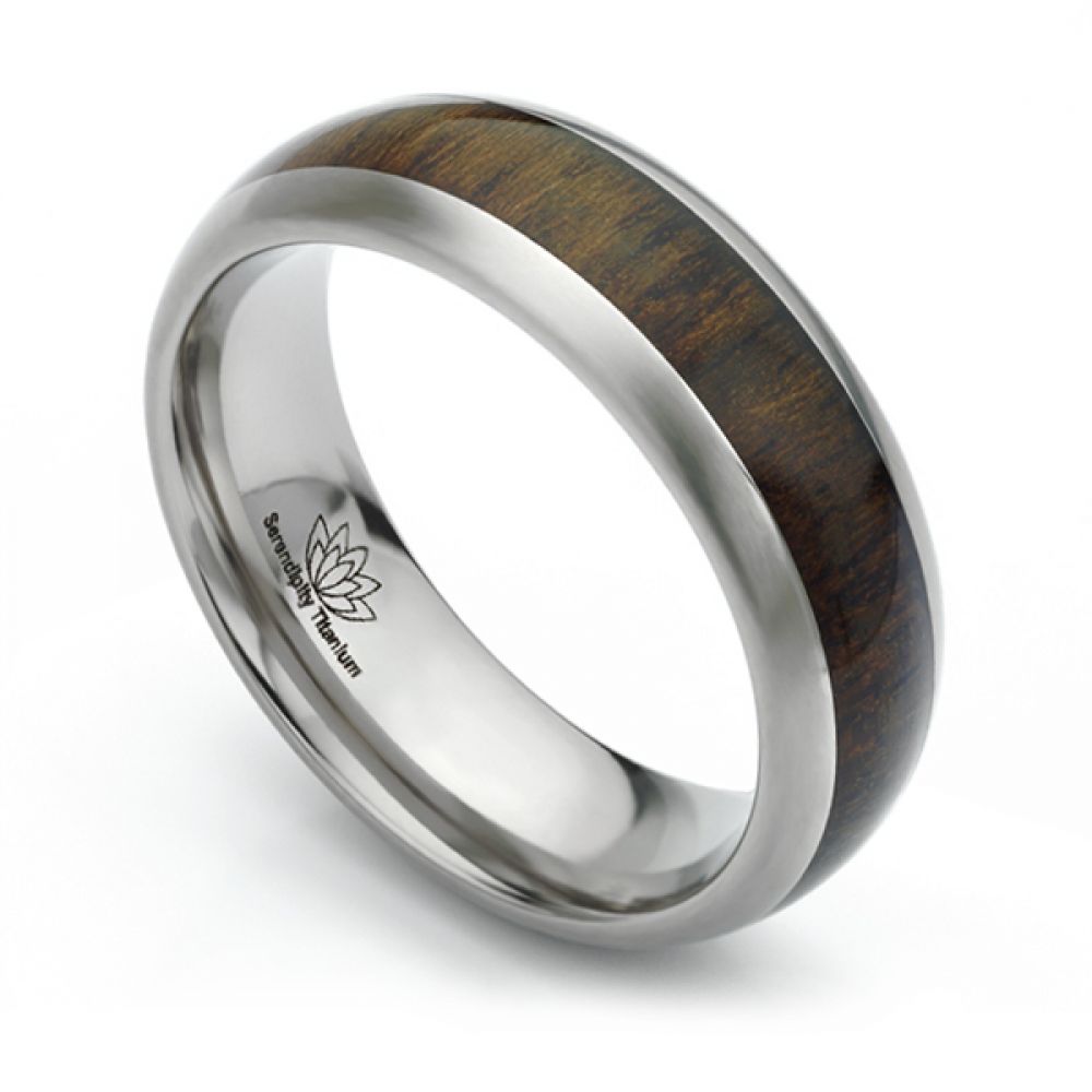 Ziricote Wood Inlaid Titanium Wedding Ring