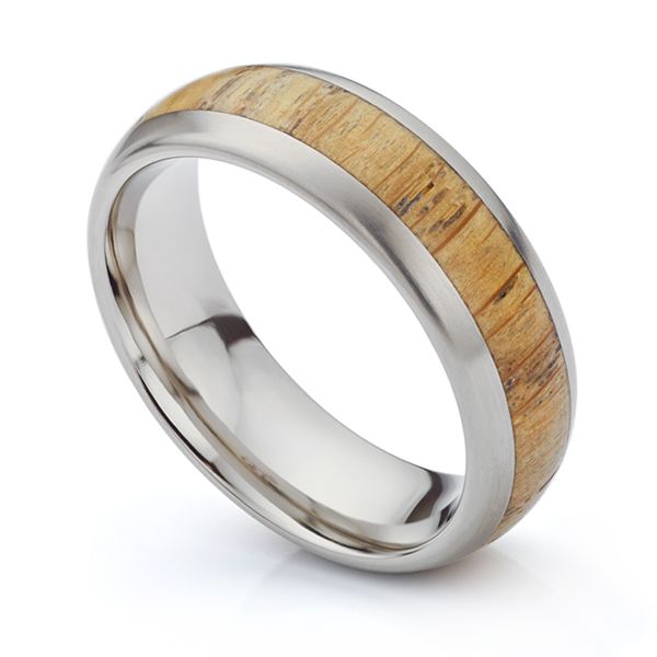 English Oak Wood Inlaid Titanium Wedding Ring