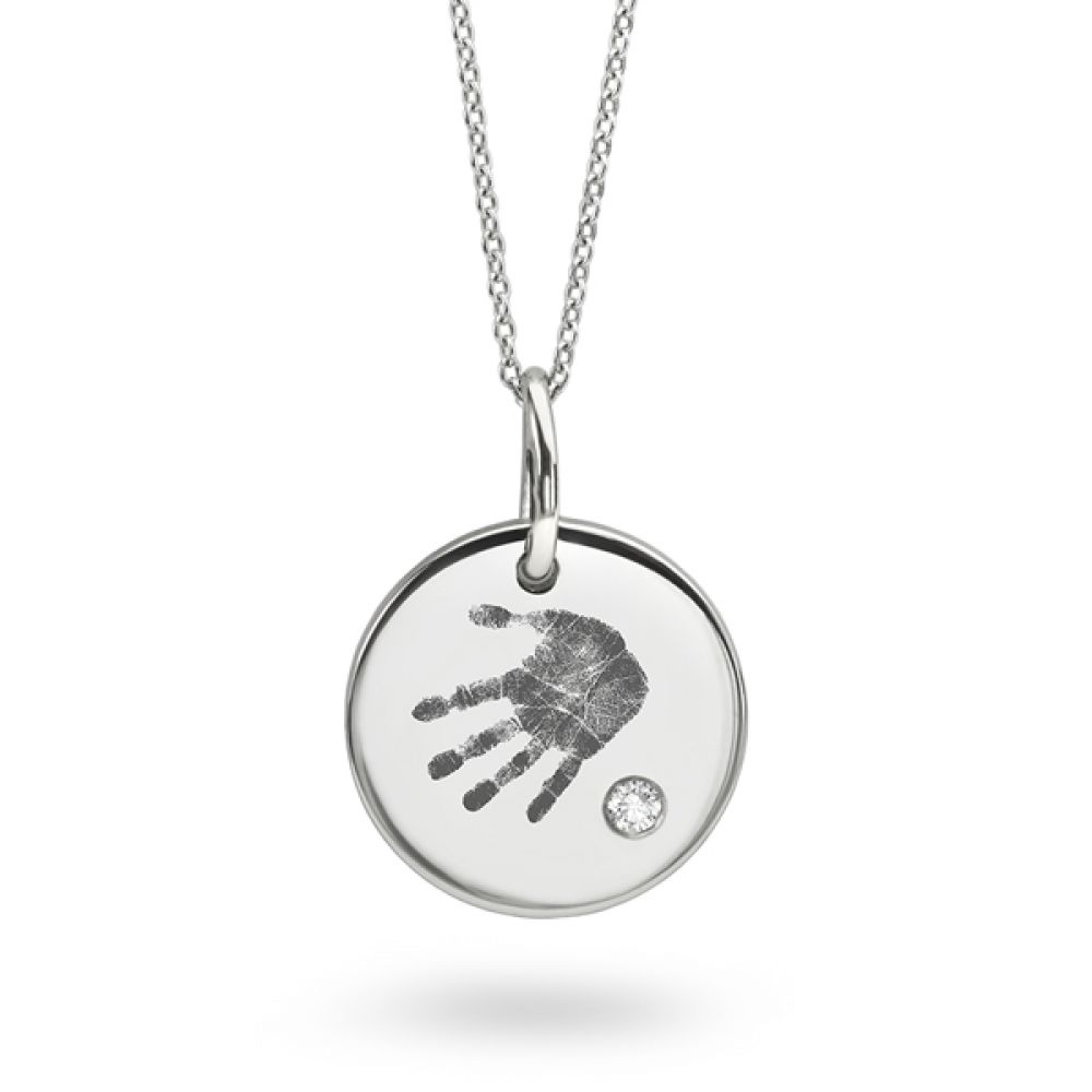 Hand Print Engraved Necklace with Flush Set Diamond