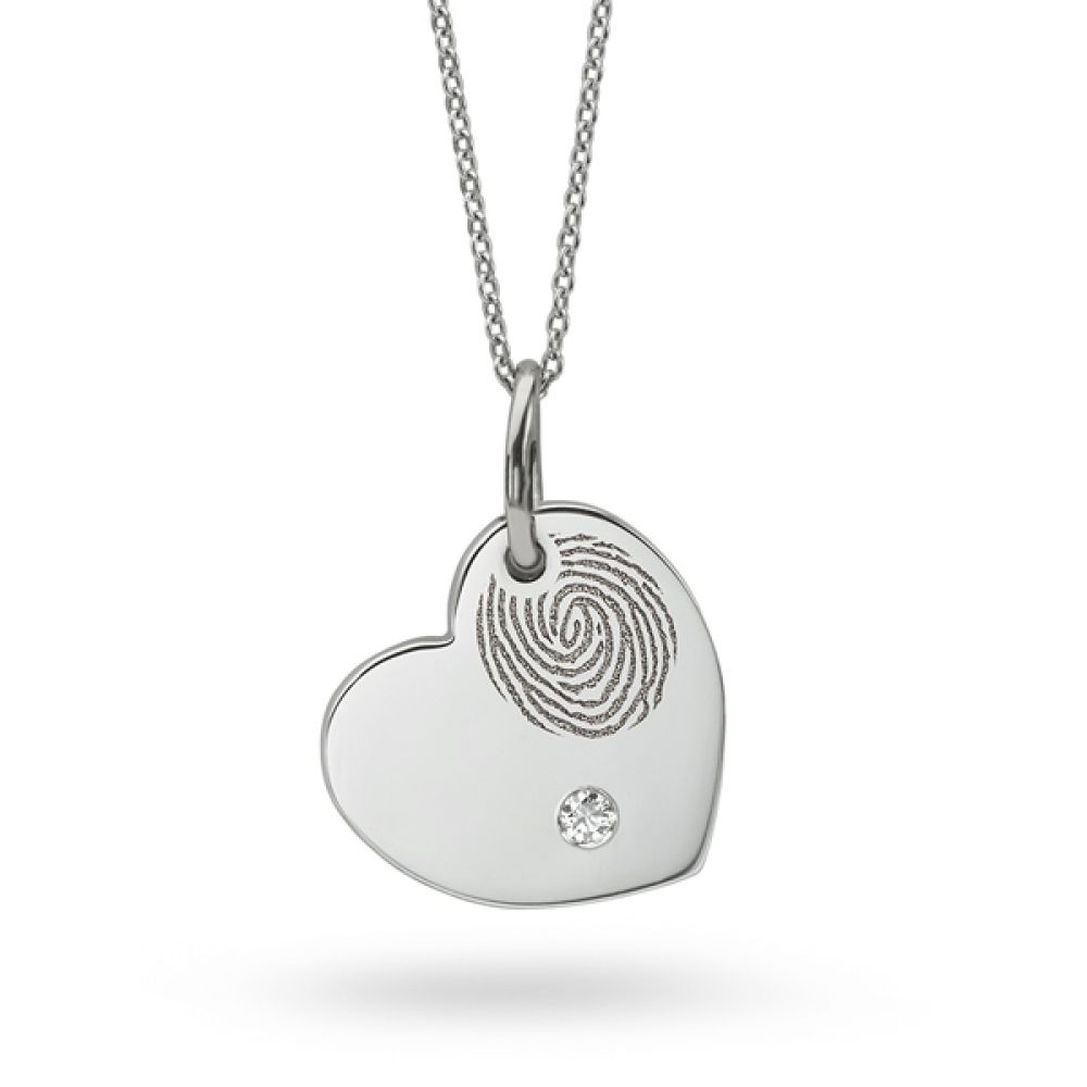 Fingerprint Heart Necklace with Diamond